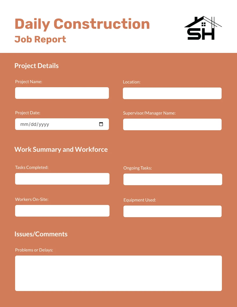 Construction Daily Job Report Form Template Venngage
