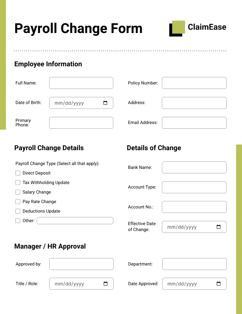Payroll Change Form Template - Venngage