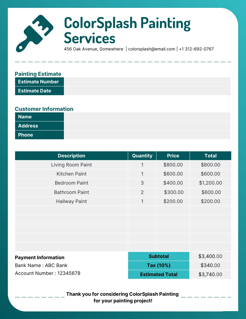 Painting Services Estimate Template - Venngage