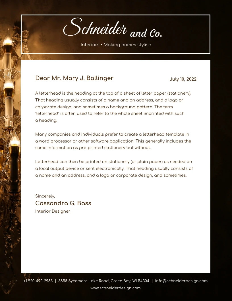 Interior Designer Letterhead - Venngage