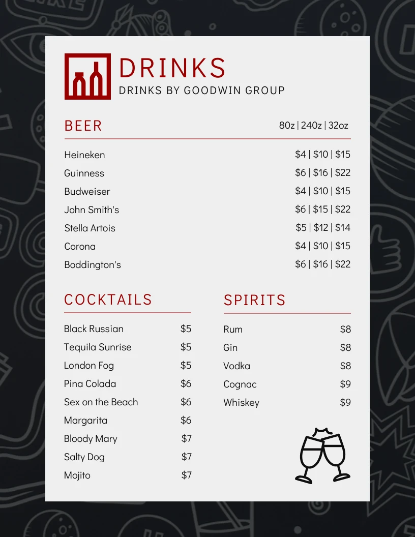 Black Modern Pattern Drink Cafe Menu - Venngage