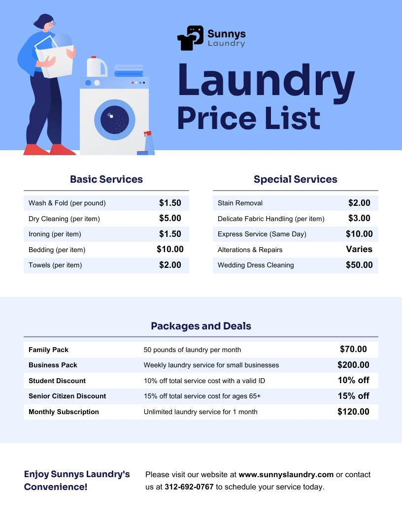 Laundry Price List Template - Venngage