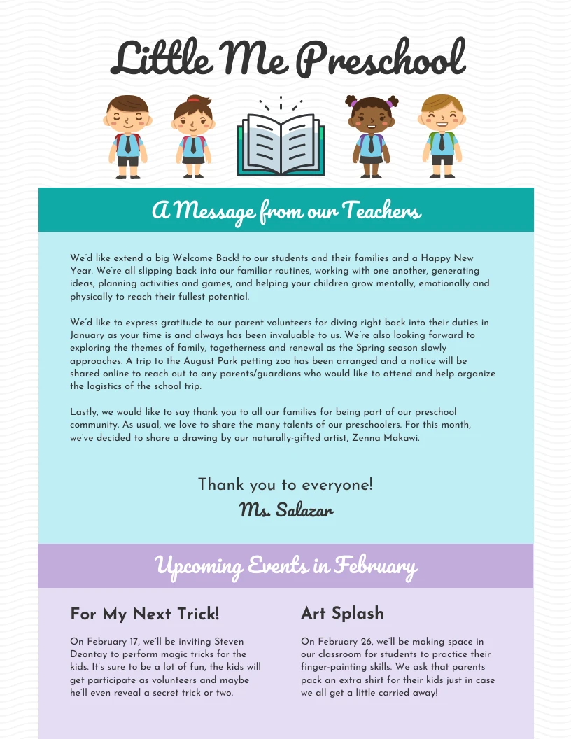Preschool Newsletter Quotes Newsletters Free Printable Templates