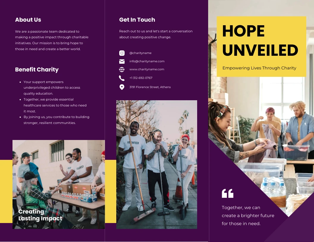 Purple White Charity Brochure Template - Venngage