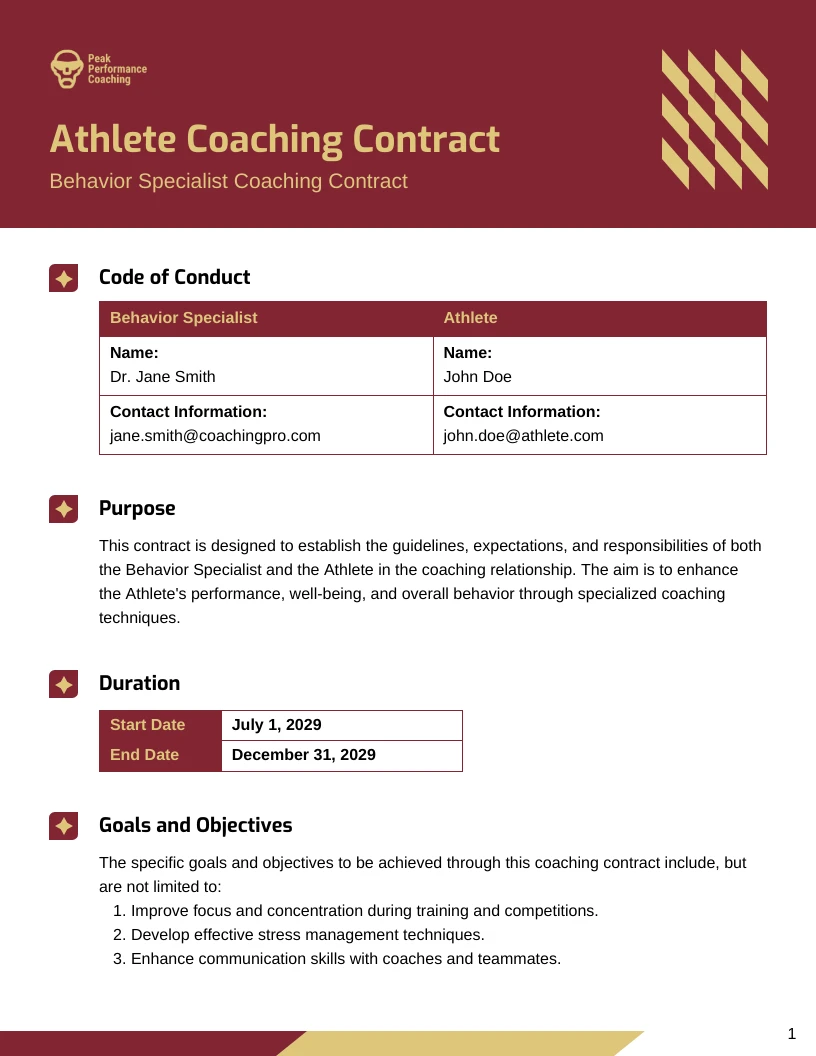 Plantilla de contrato para coaching de especialista en comportamiento - Venngage