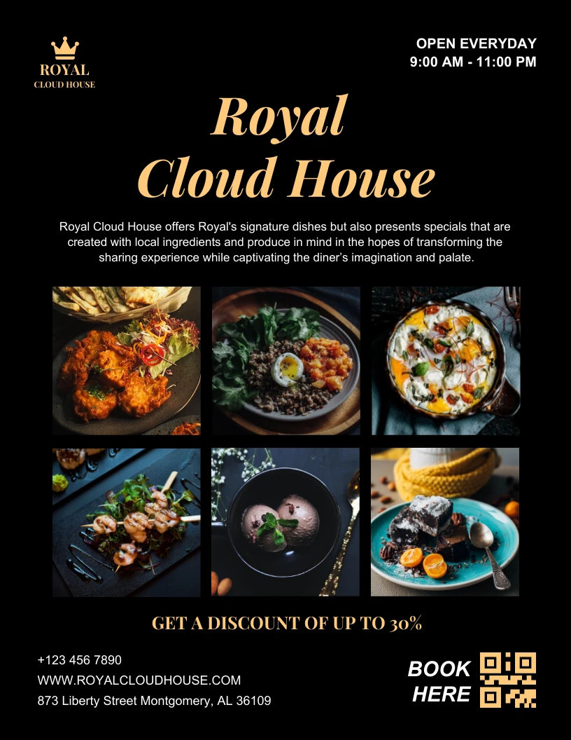 Black Modern Restaurant Flyer Template - Venngage