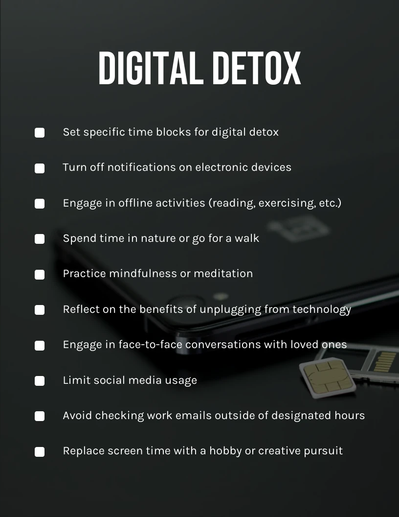 Black White Digital Detox Daily Checklist Template - Venngage