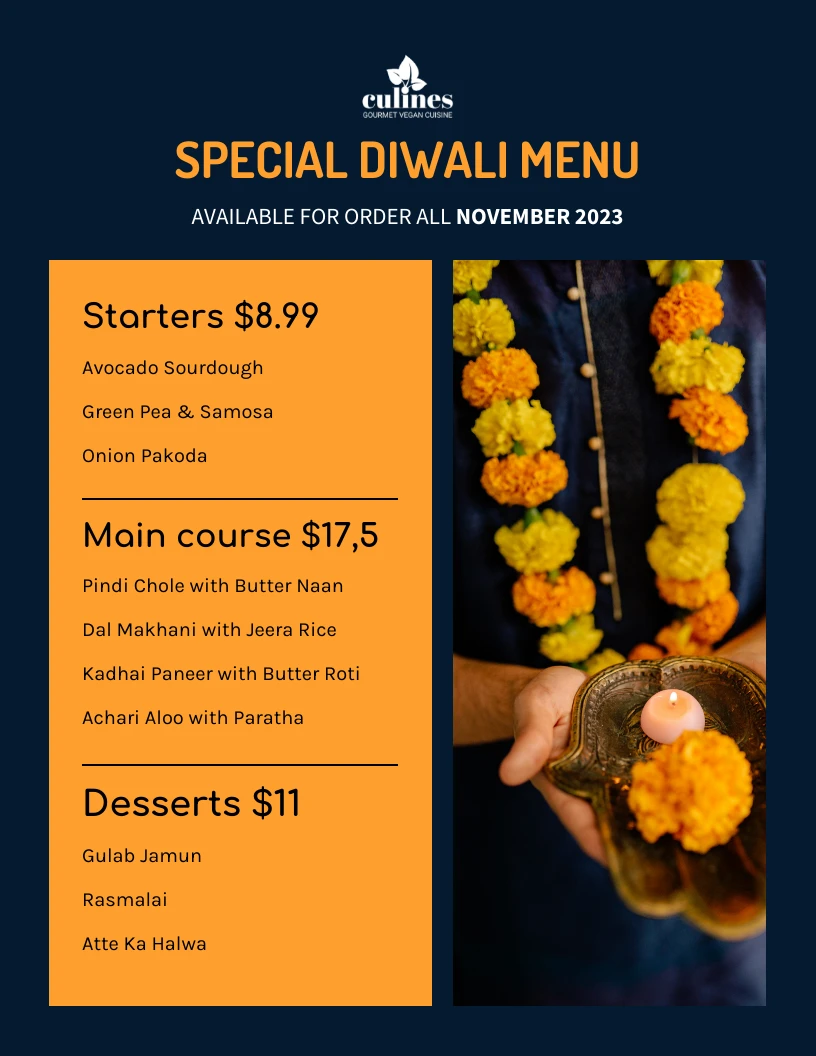 Orange Diwali Menu - Venngage