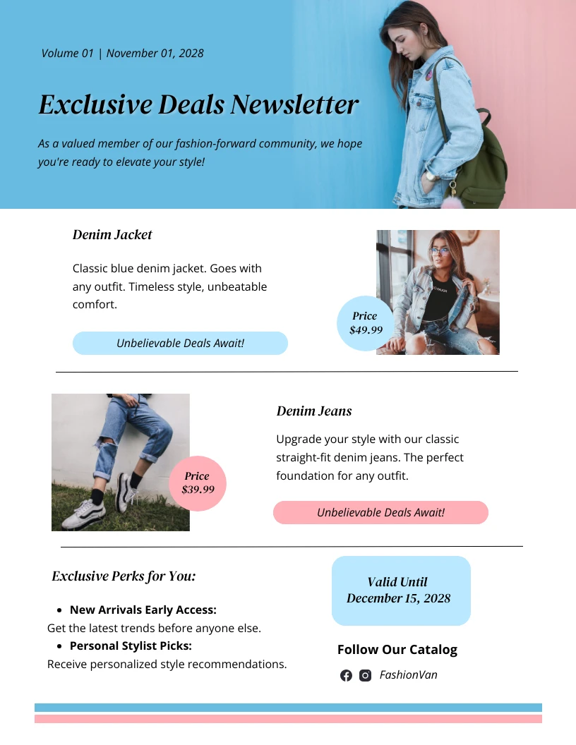 Blue Simple Exclusive Deals Newsletter Template - Venngage