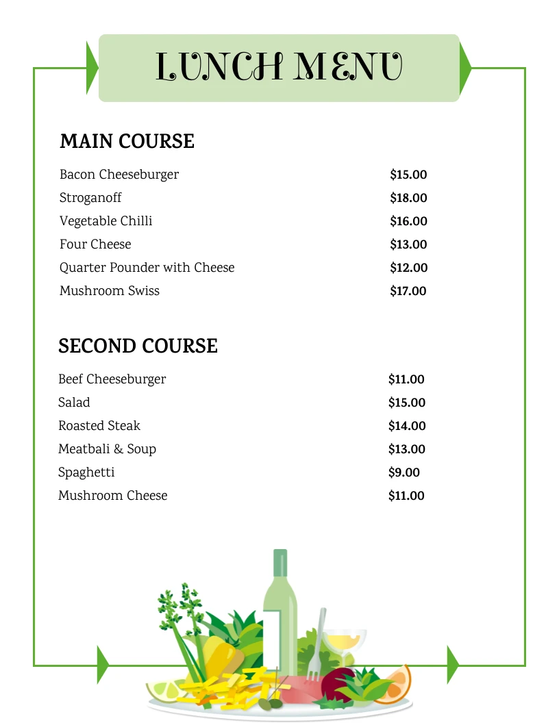 Green Minimalist Illustration Lunch Menu - Venngage