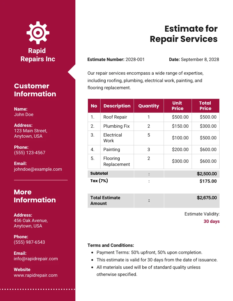 Minimalist Repair Services Estimate Template - Venngage