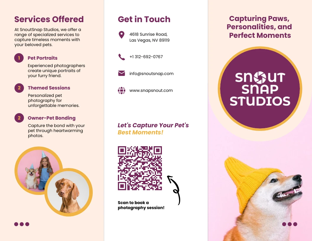 Pet Photography Services Brochure Template - Venngage