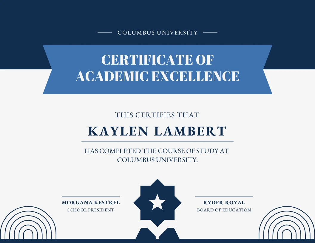Blue Navy Academic Excellence Certificate Template - Venngage
