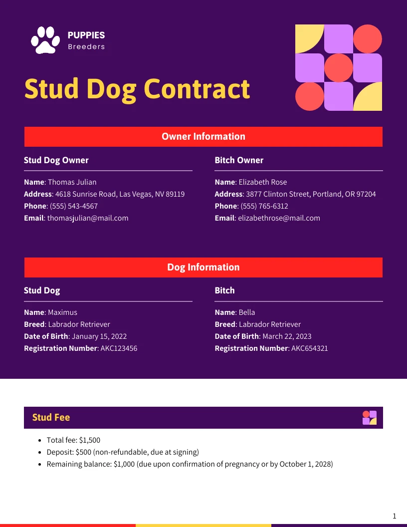 Stud Dog Contract Template - Venngage