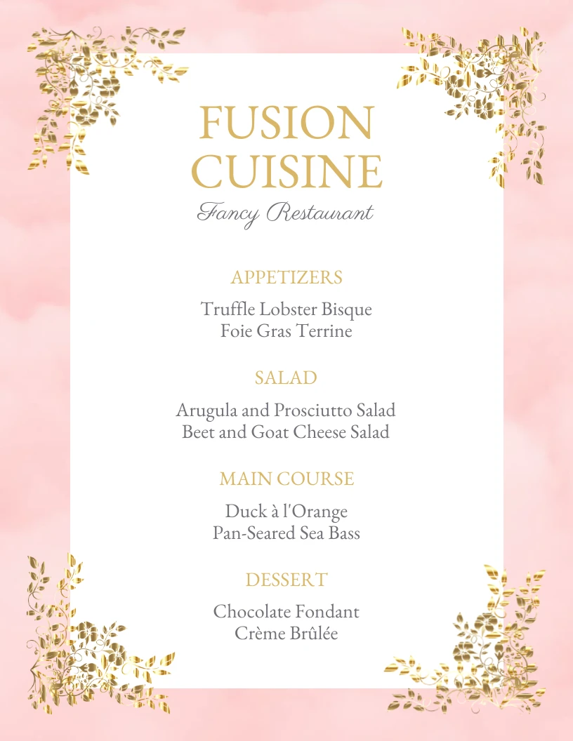 White And Pink Modern Background Restaurant Menu - Venngage