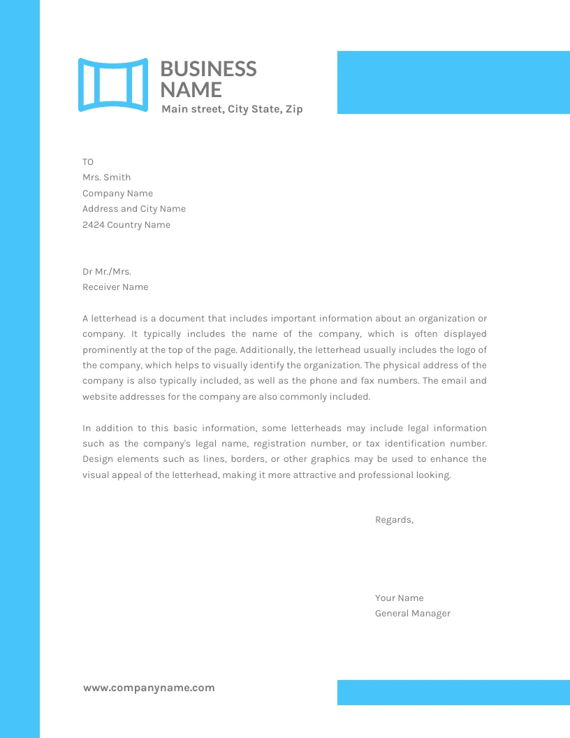 White And Blue Simple Business Letterhead Template - Venngage