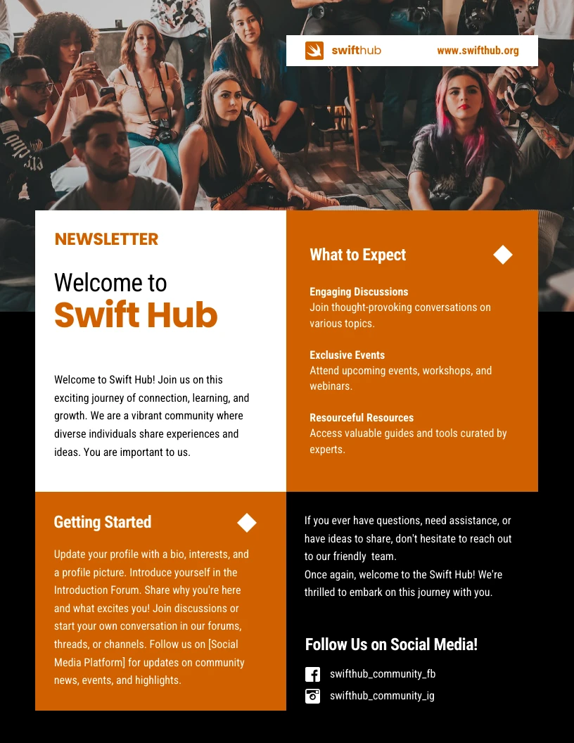 Welcome Email to Community Member Newsletter Template - Venngage