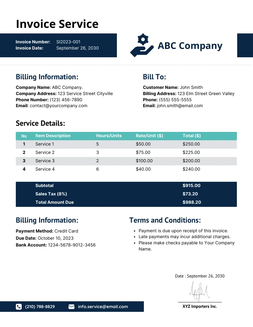 Minimalist Service Invoice Template - Venngage