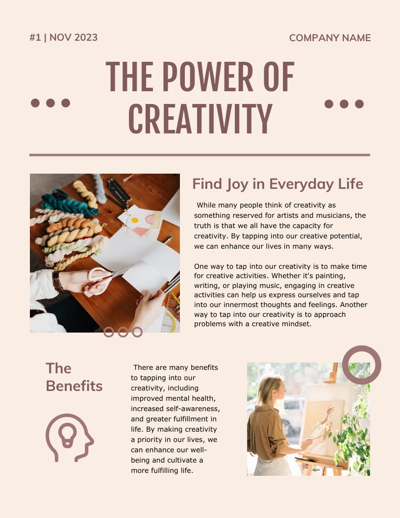 Cream Aesthetic Creativity Email Newsletter Template - Venngage
