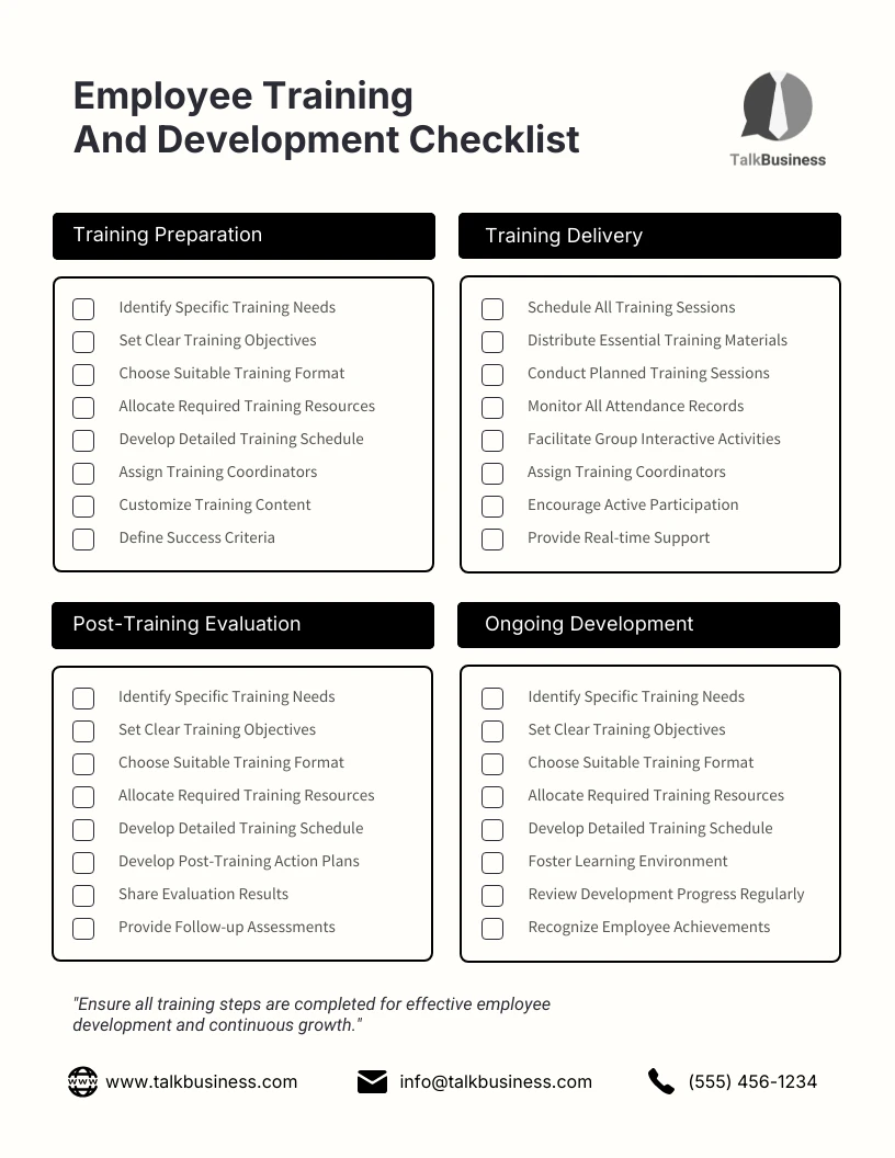 Employee Training And Development Checklist - Venngage