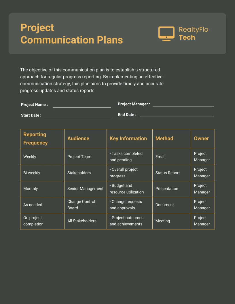 Green Yellow Project Communication Plan Template - Venngage