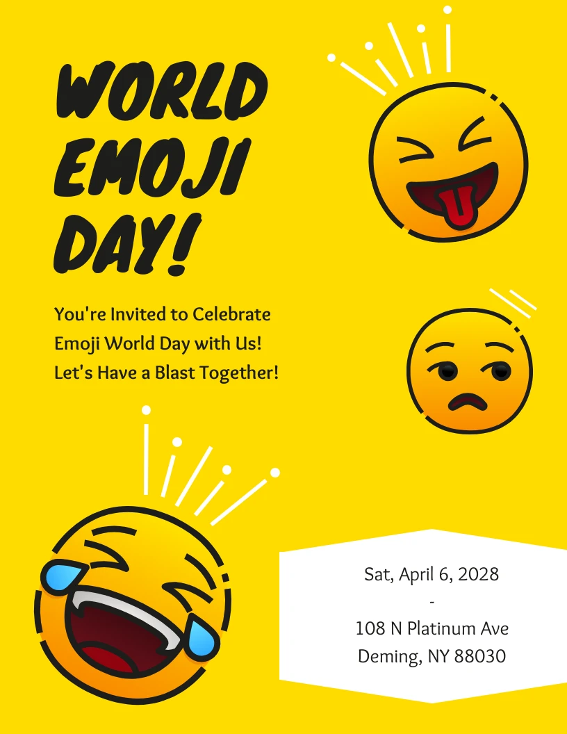 Yellow Pop Invitation Emoji Party - Venngage