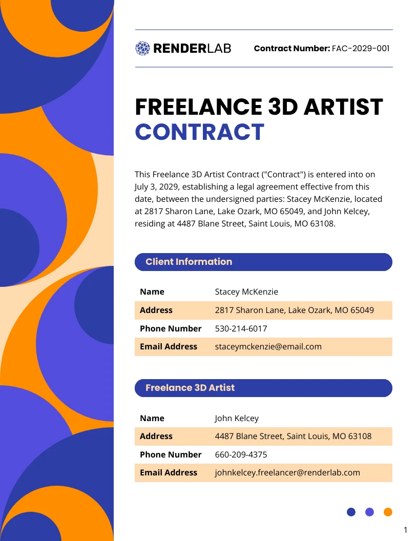 Illustrators Contract Template Trendy Freelance 3D Artist Contract