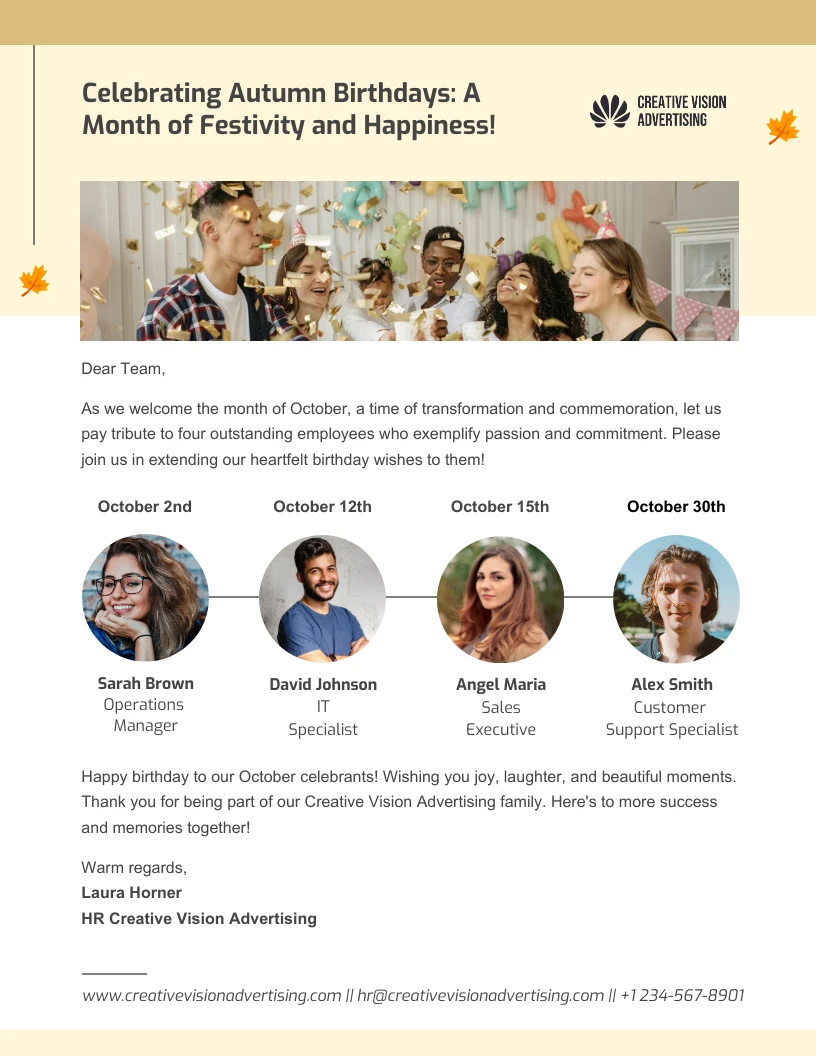 Celebrating Autumn Birthday Email Newsletter Template - Venngage