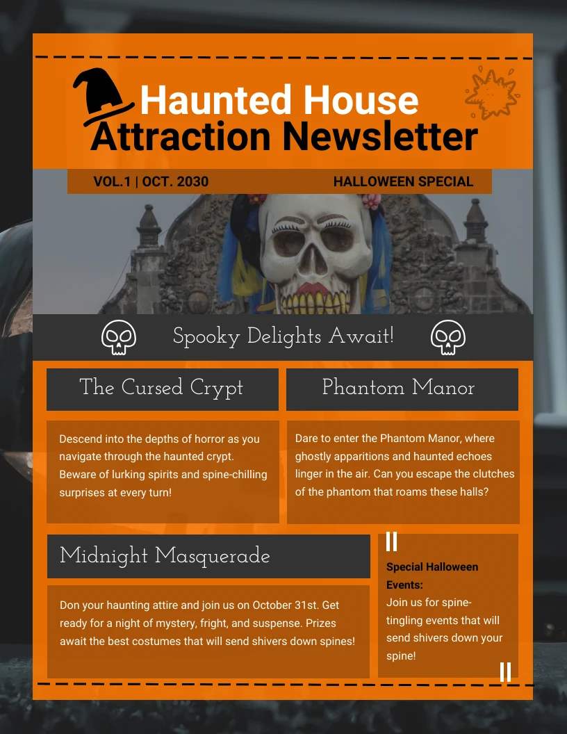 Haunted House Attraction Newsletter Template - Venngage