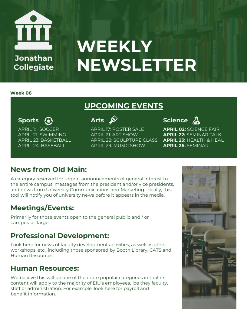 Green High School Newsletter Template - Venngage