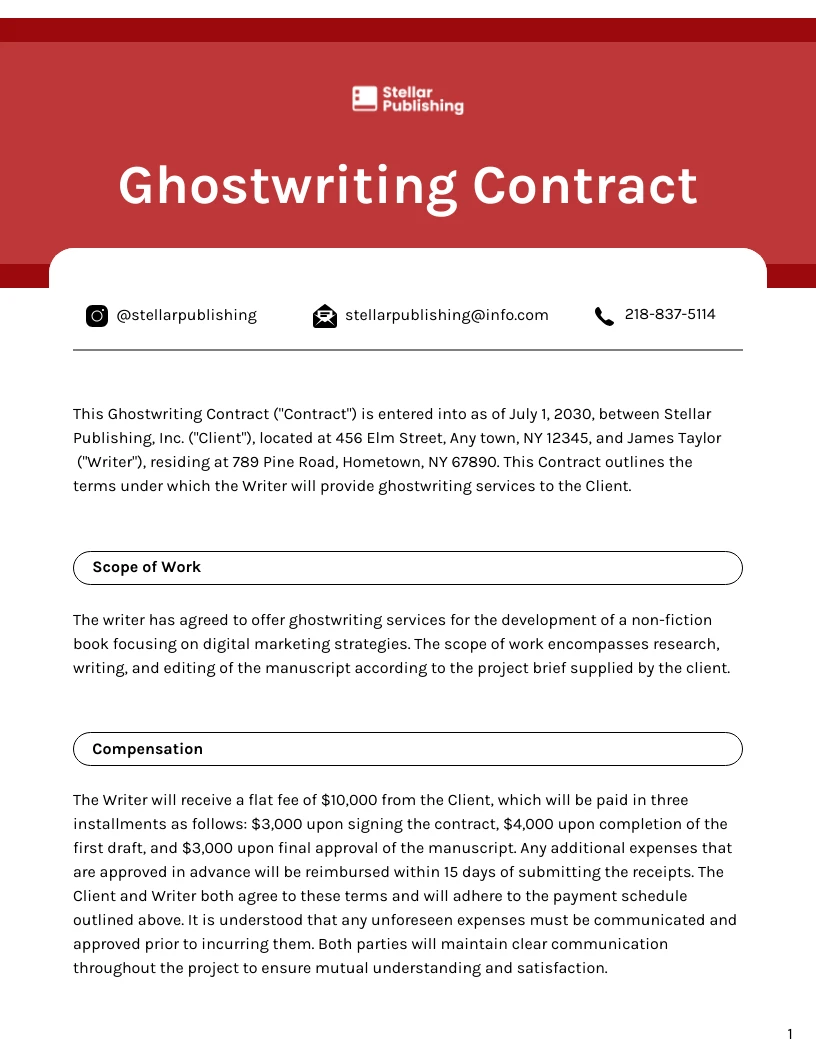 Plantilla de contrato de escritura de fantasmas - Venngage