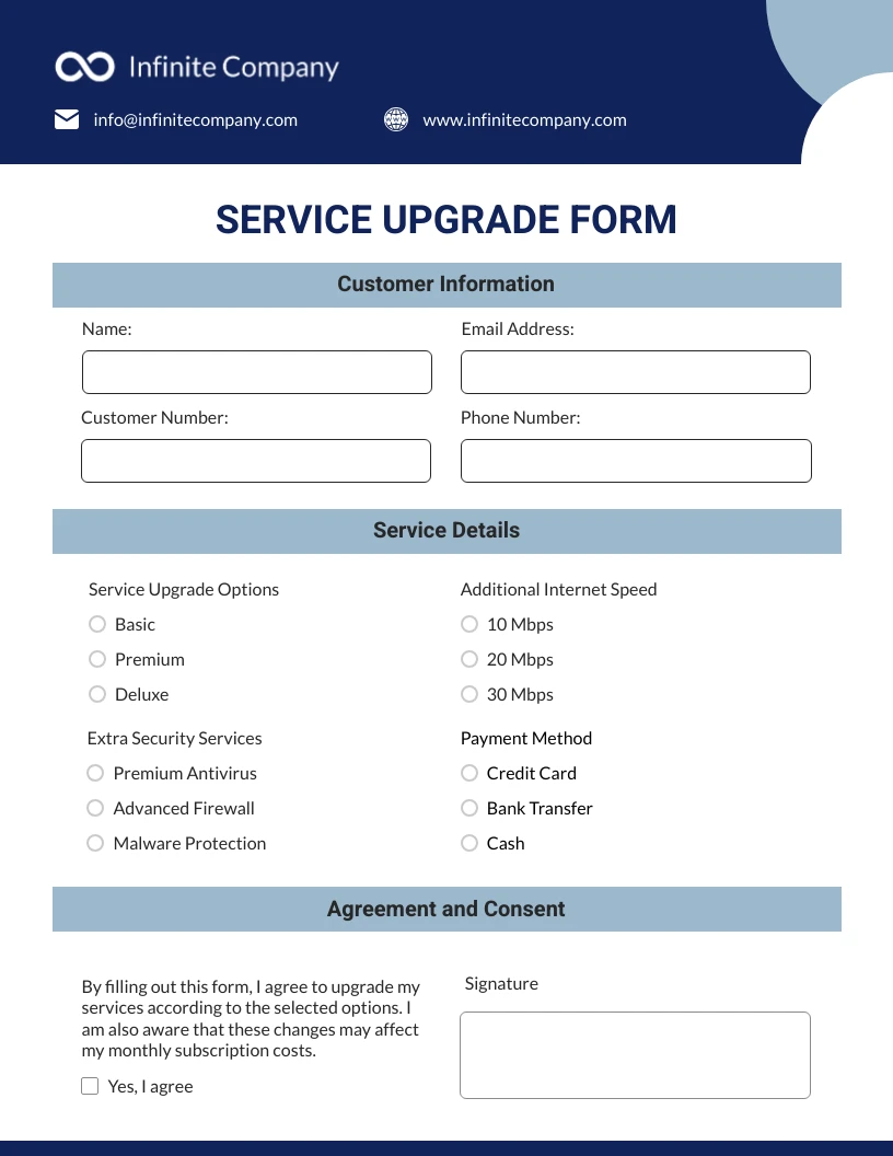 Service Upgrade Form Template - Venngage