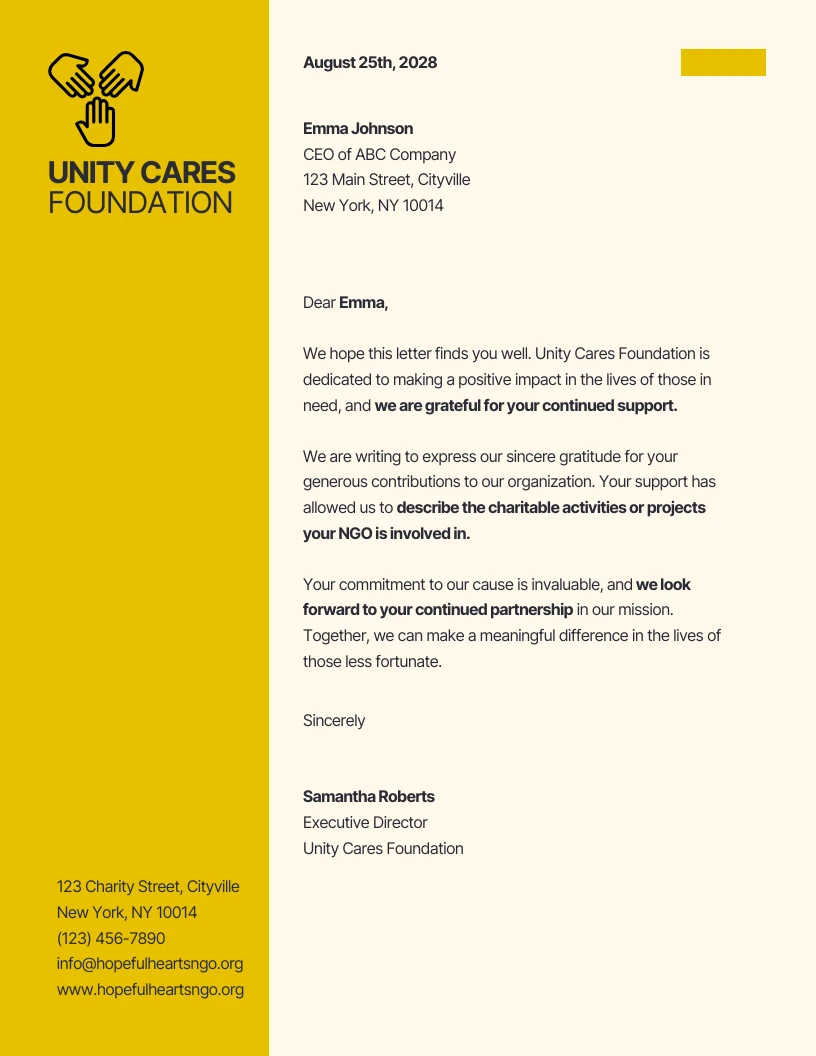 Simple Yellow Charity Letterhead - Venngage