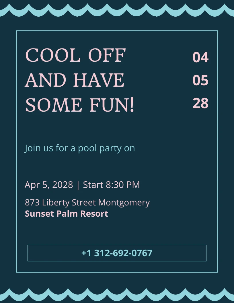Simple Blue Minimalist Waves Pool Party Invitation - Venngage