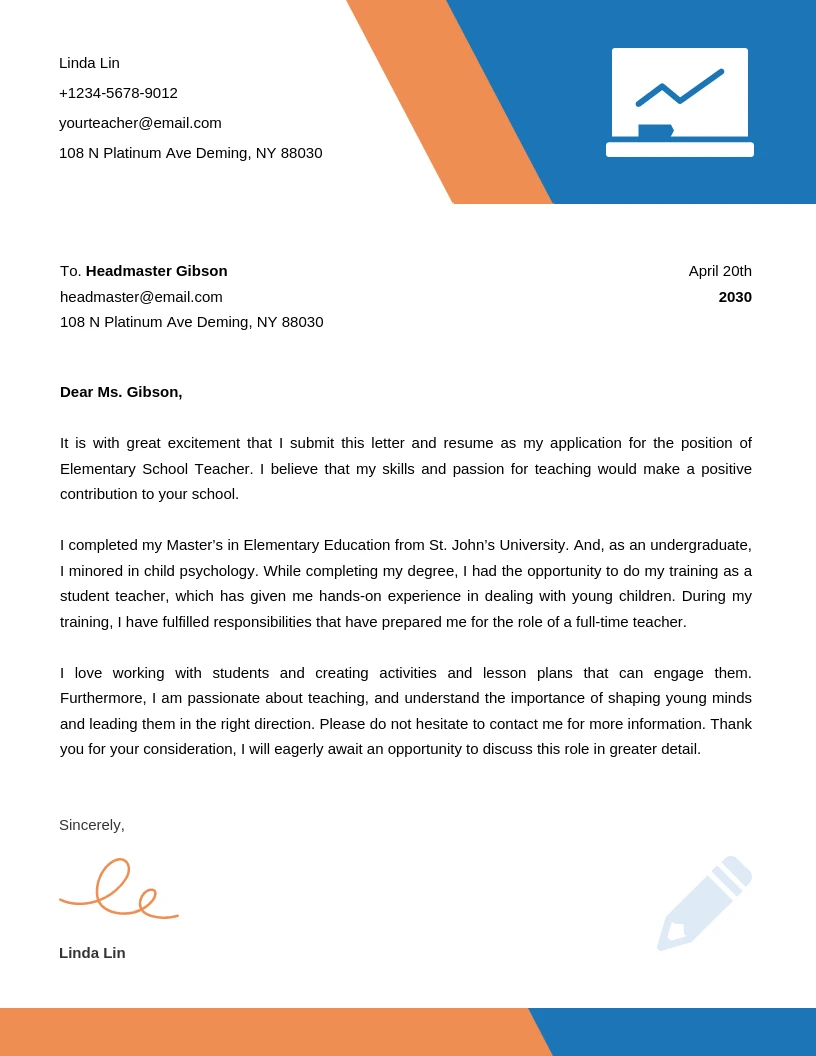 Orange And Blue Simple Professional Business Teacher Letterhead - Venngage