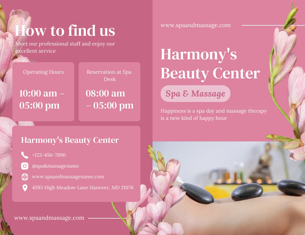 Flower Beauty Spa Center Brochure Template - Venngage