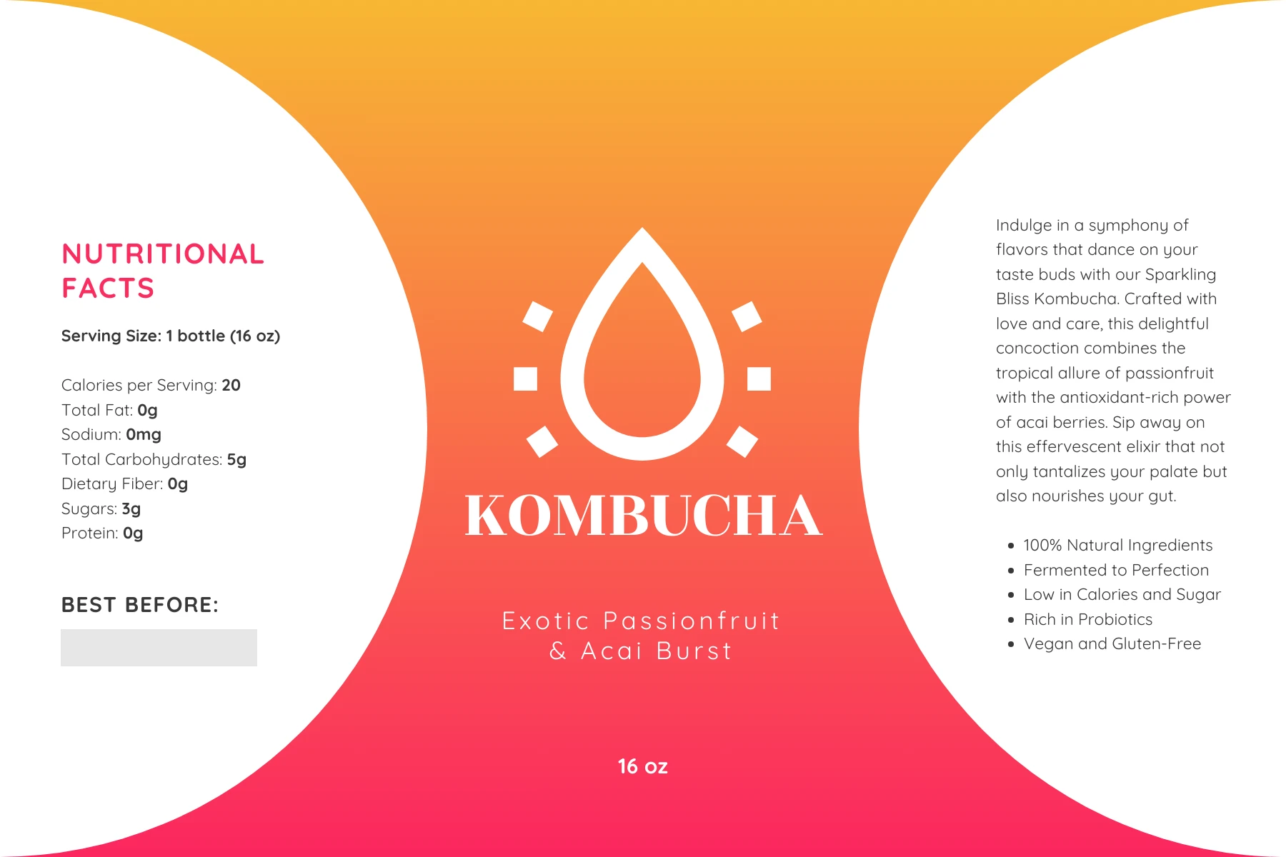 Gradient Kombucha Beverage Water Bottle Label - Venngage
