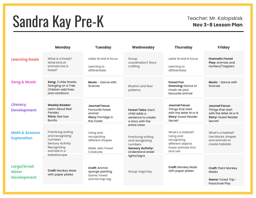 Preschool Lesson Plan Venngage