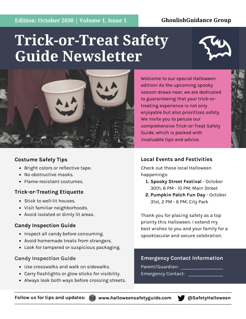 Trick-or-Treat Safety Guide Newsletter Template - Venngage