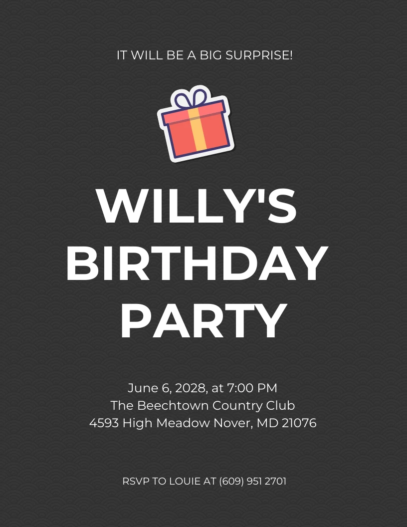 Black Modern Texture Surprise Party Invitation - Venngage