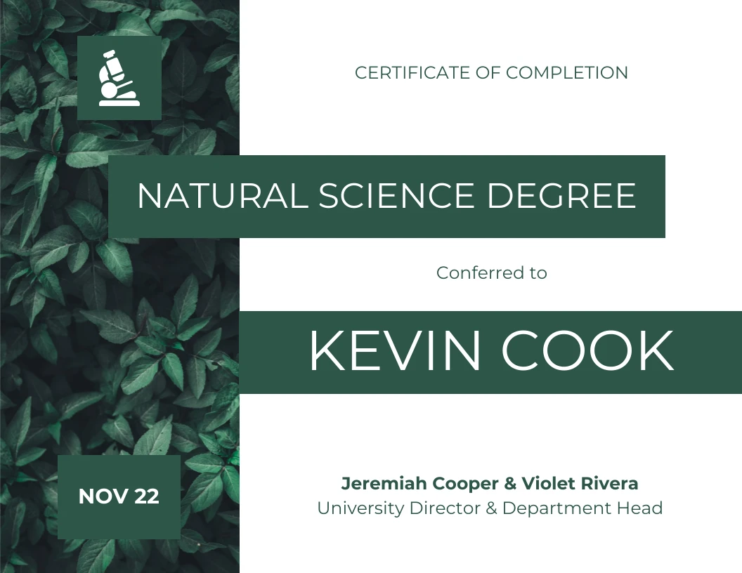 Natural Science Degree Certificate of Completion Template - Venngage