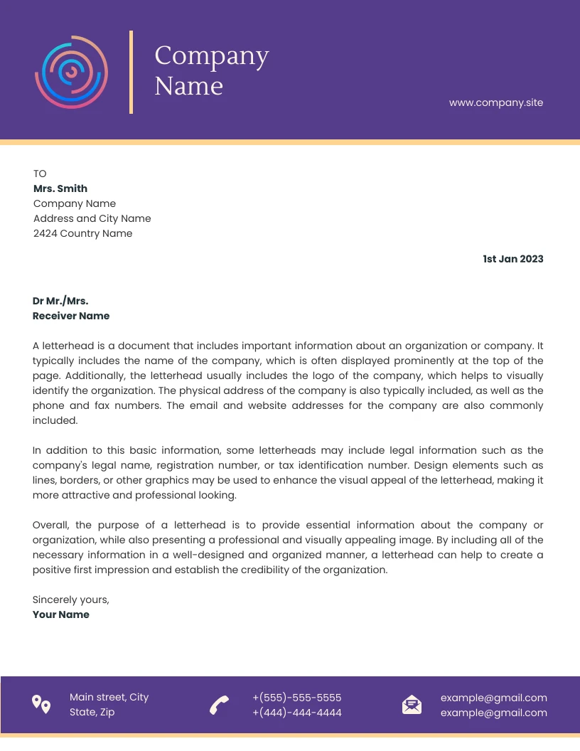 White And Purple Modern Cool Letterhead Template - Venngage