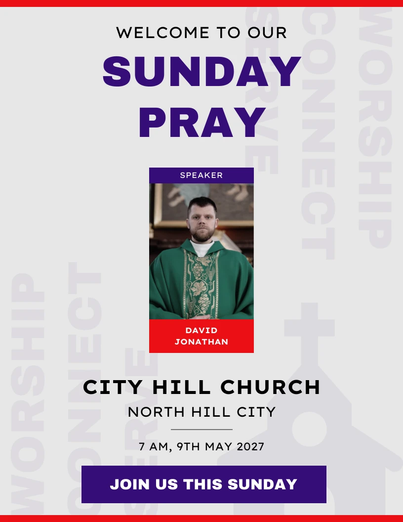 Red Purple Sunday Pray Church Poster Template - Venngage