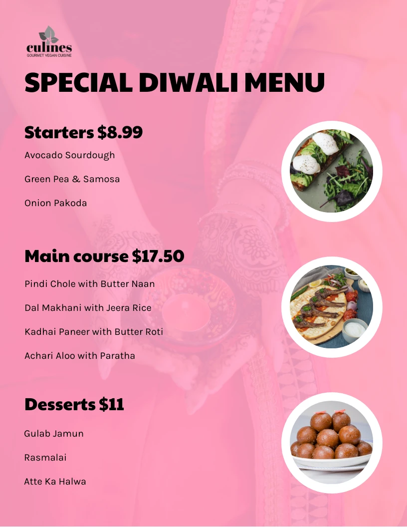 Pink Mandala Diwali Menu - Venngage