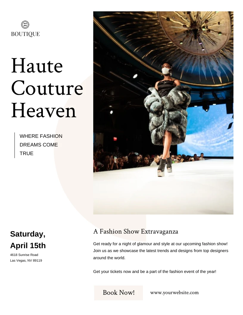 White and Cream Fashion Show Event Poster - Venngage