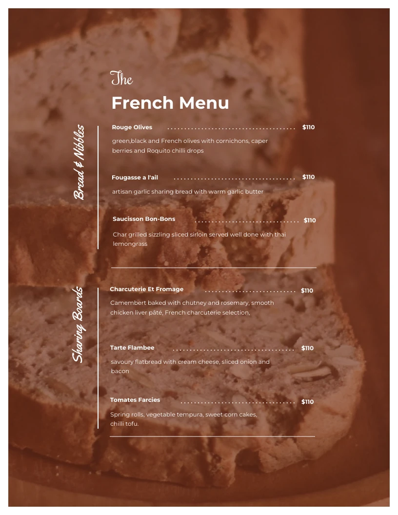 Dark Brown Minimalist Photo French Menu - Venngage