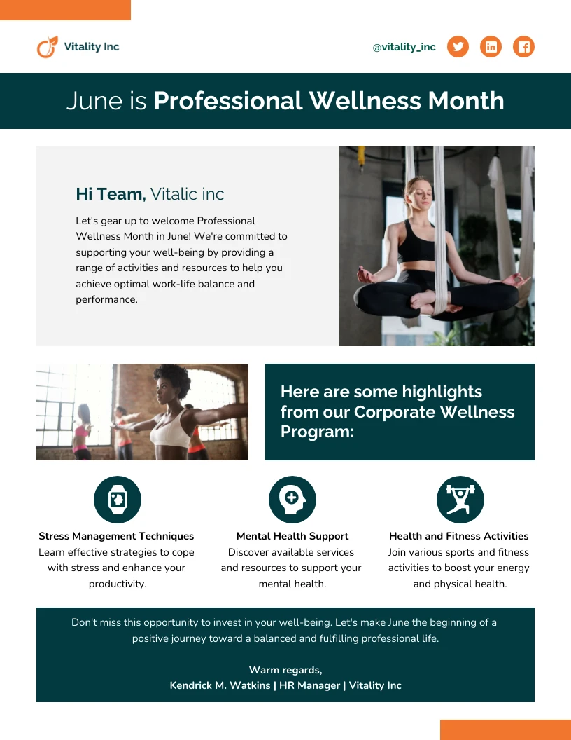 June Professional Wellness Month Email Newsletter Template - Venngage