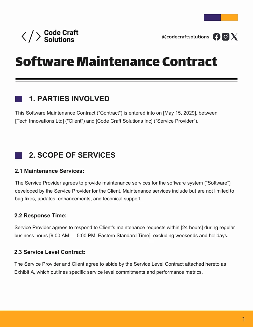 Software Maintenance Contract Template - Venngage