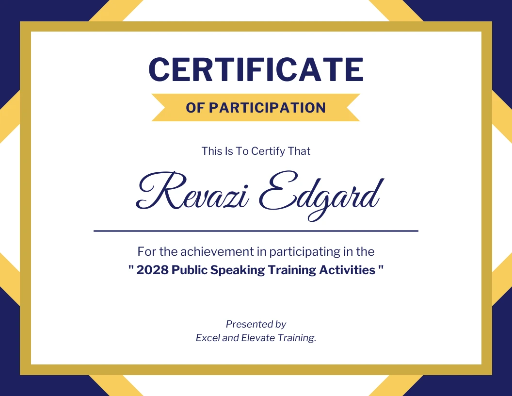 Public Speaking Course Training Participation Certificate Template ...