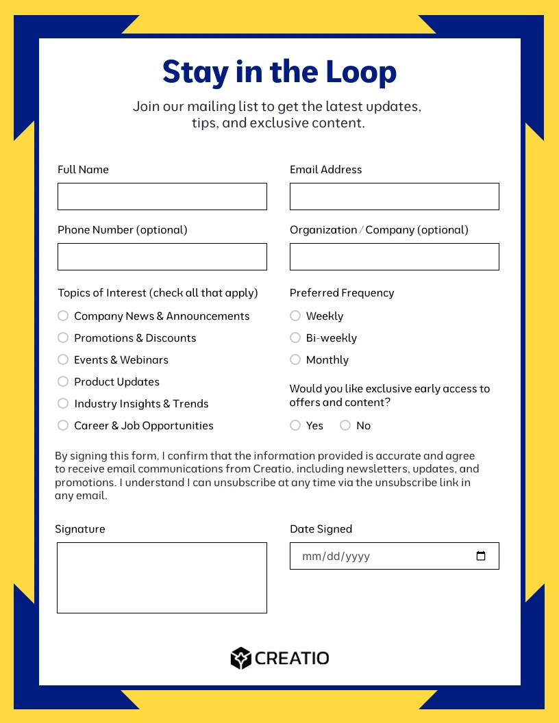 Newsletter Subscriptions Form Template Venngage